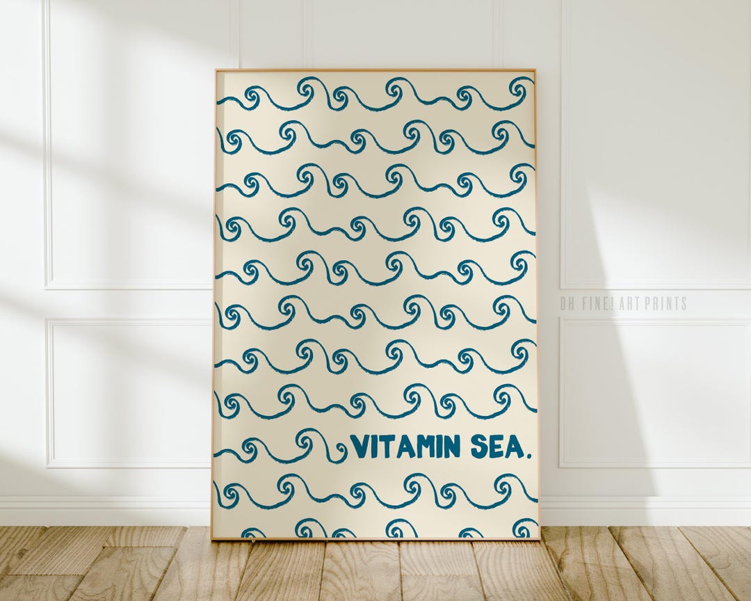 Vitamin Sea Poster Print, Minimalist Coastal Wall Art Printable, Trendy ...