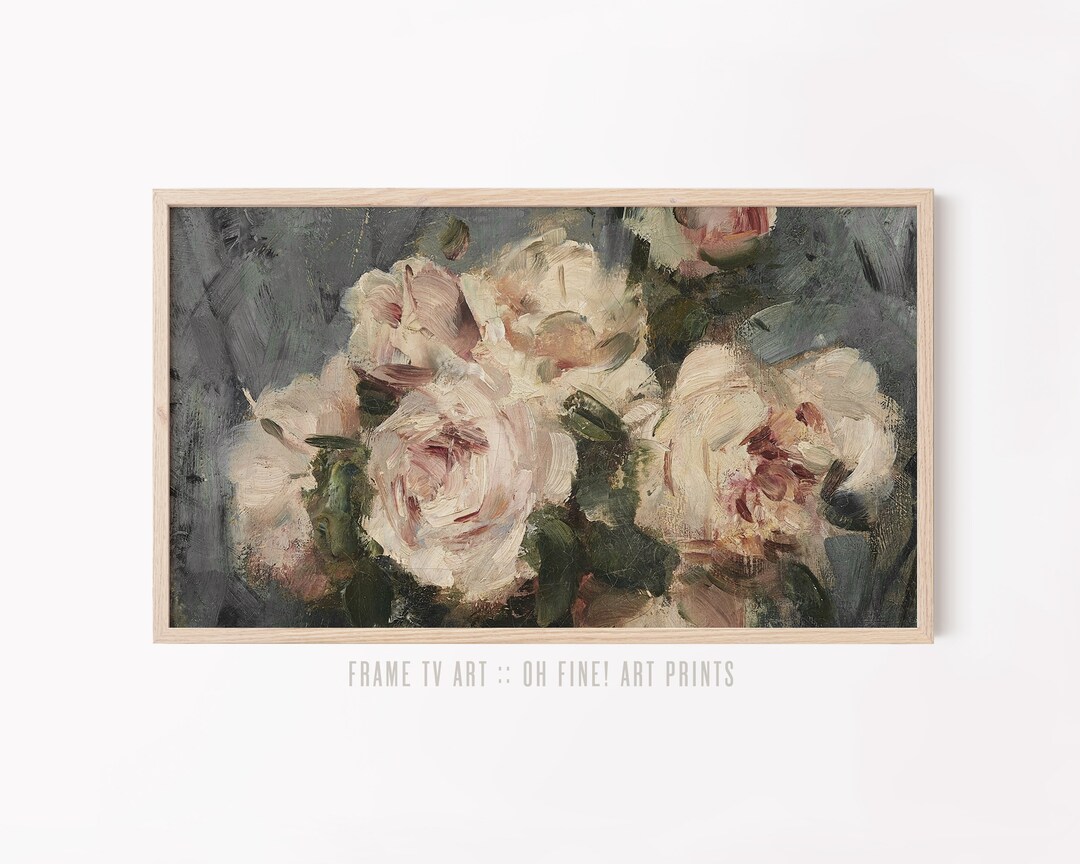 Antique Roses Frame TV Art, Vintage Floral Oil Painting, Neutral ...