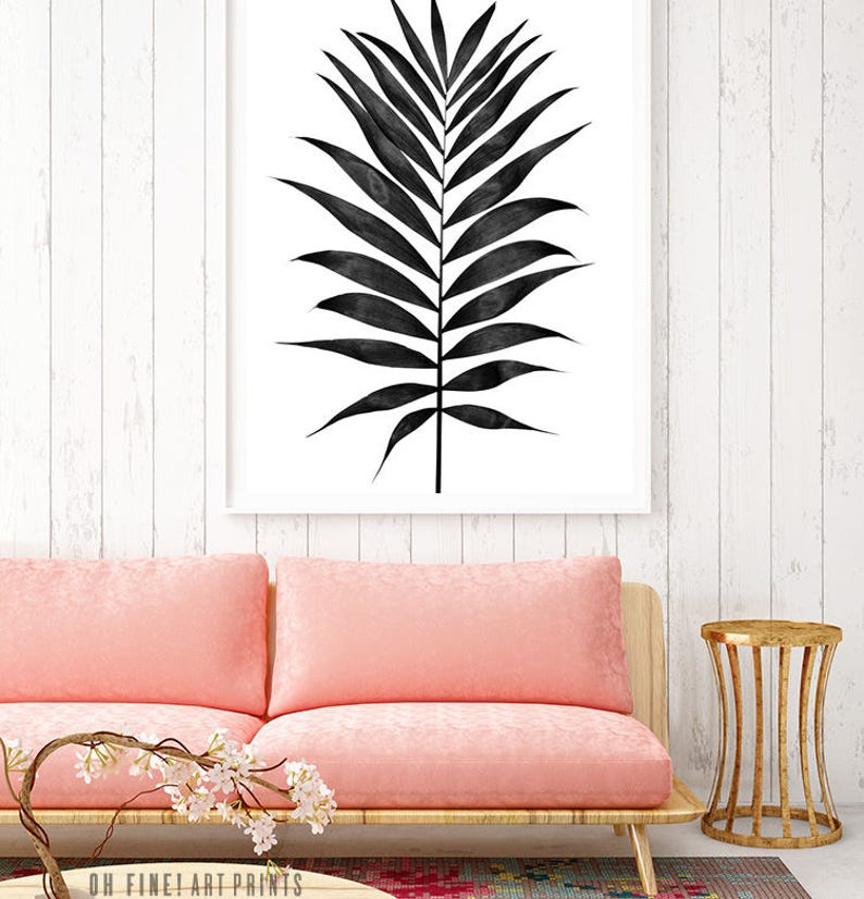 Palm Print Tropical Print Large Wall Art Black And White Etsy