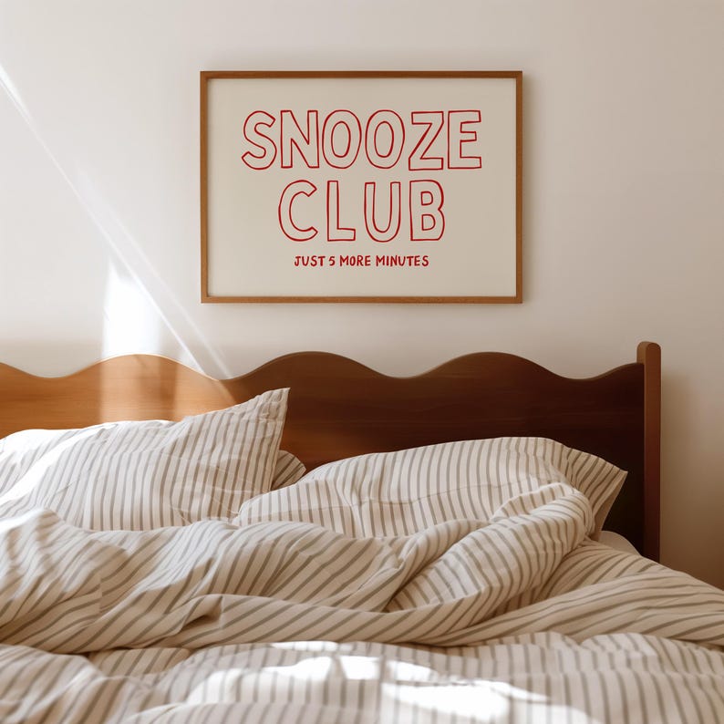 Snooze Club Print, Bedroom Wall Decor Over the Bed, Cute Aesthetic ...