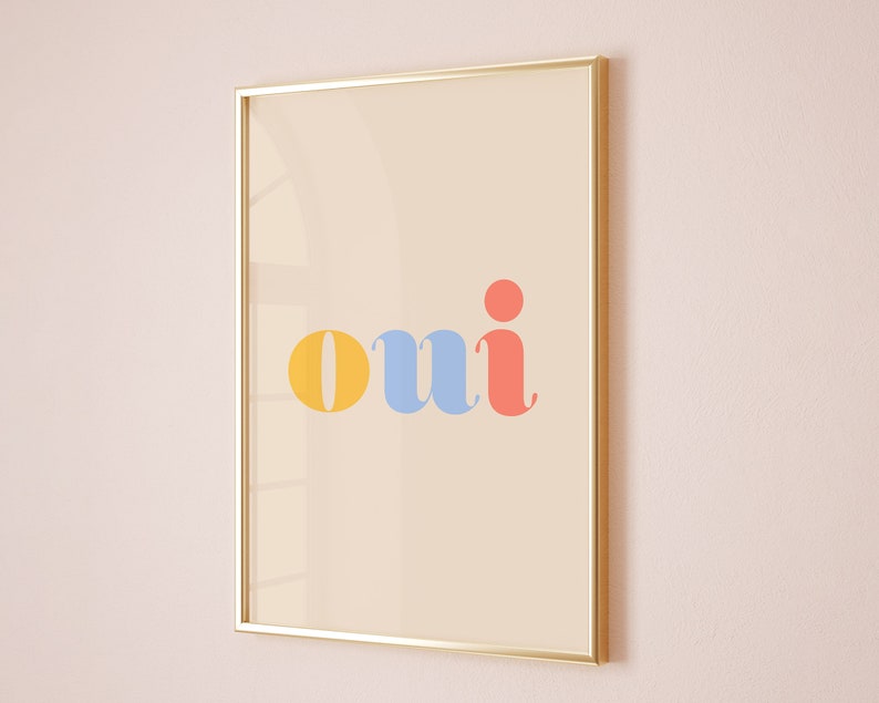 Oui Quote Print, Dorm Wall Art, Pink Wall Art, Retro Dorm Decor ...