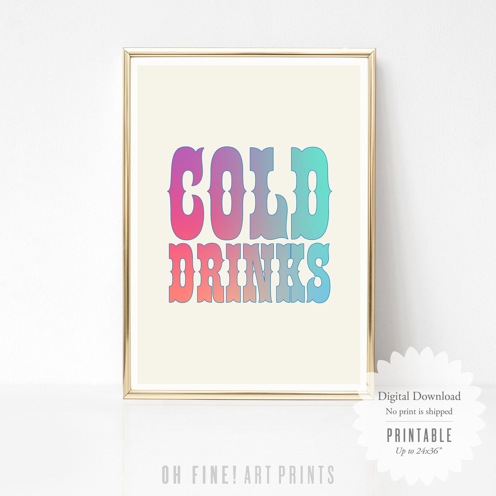 Cold Drinks Poster, Printable Kitchen Wall Art, Western Decor, Country ...