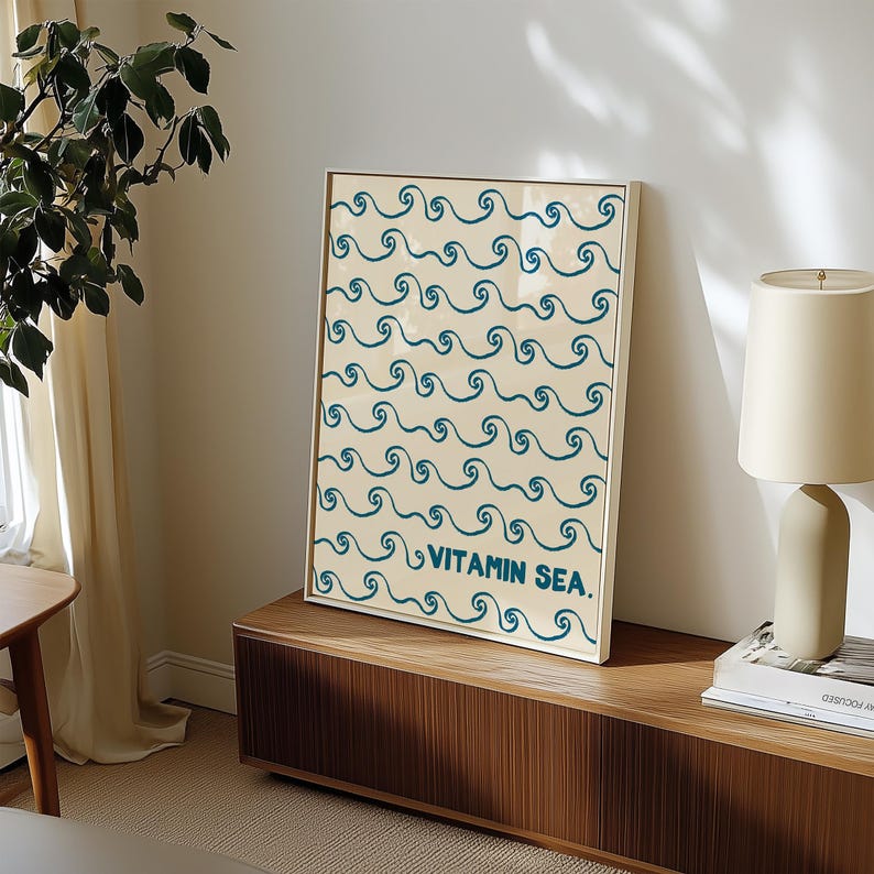 Vitamin Sea Poster Print, Minimalist Coastal Wall Art Printable, Trendy ...