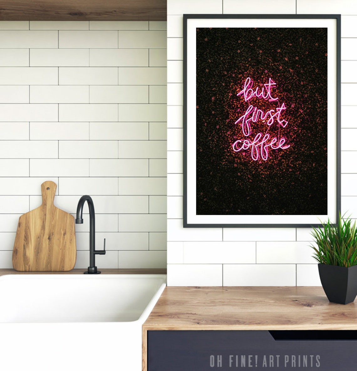 But First Coffee Printable Wall Art, Kitchen Decor, Pink Neon Sign ...