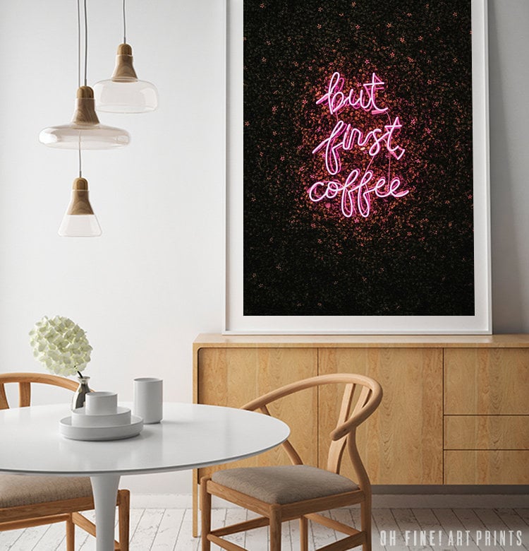 But First Coffee Printable Wall Art, Kitchen Decor, Pink Neon Sign ...