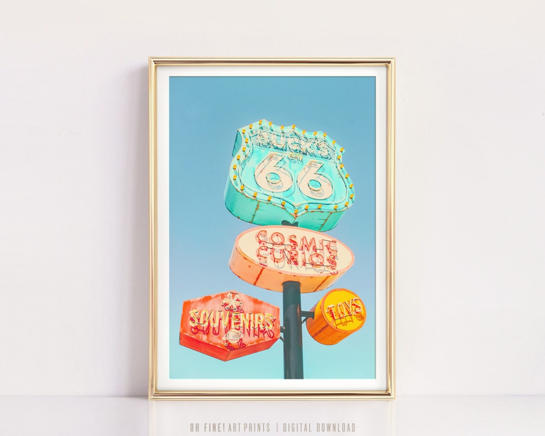 Vintage Route 66 Sign Photo, Printable Art, Mid Century Modern Decor ...