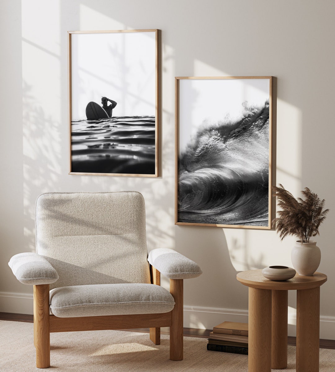 Black and White Surf Prints, Set of 2 Prints, Printable Wall Art, Beach ...