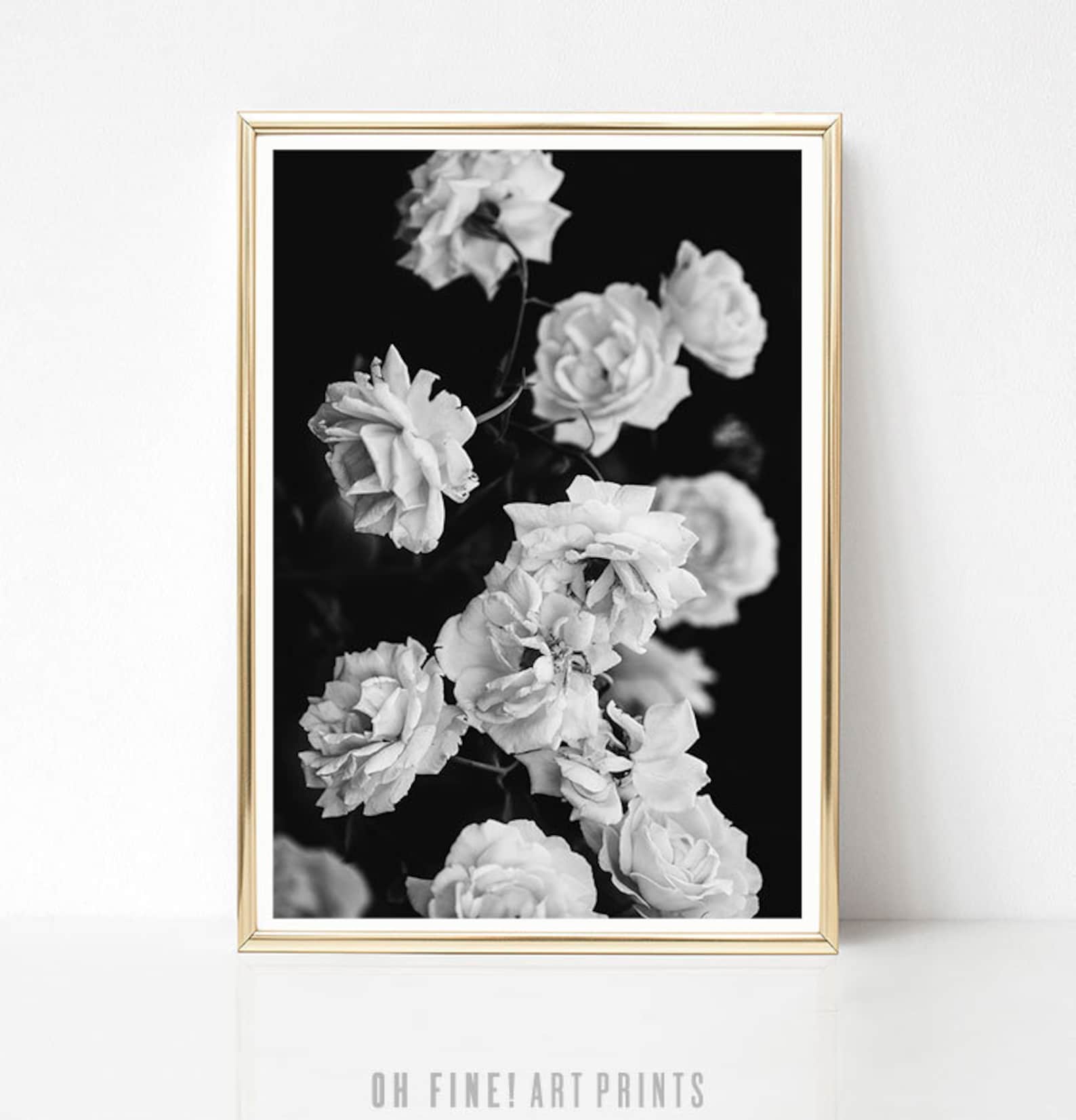 Boho Decor, Black and White Print, Bohemian, Roses Print, Flowers ...
