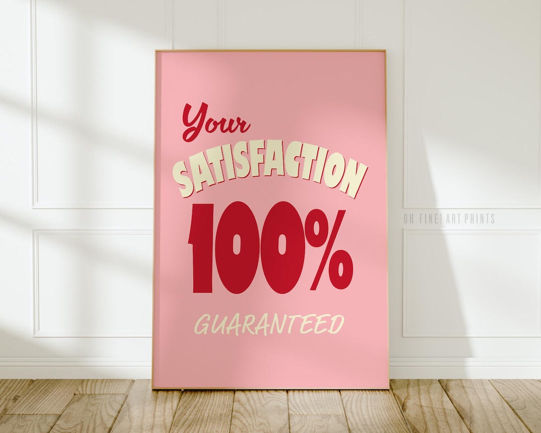 Retro Valentines Day Decor, Pink Trendy Wall Art Print, Satisfaction ...
