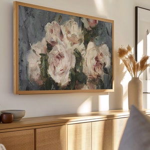 Antique Roses Frame TV Art, Vintage Floral Oil Painting, Neutral ...