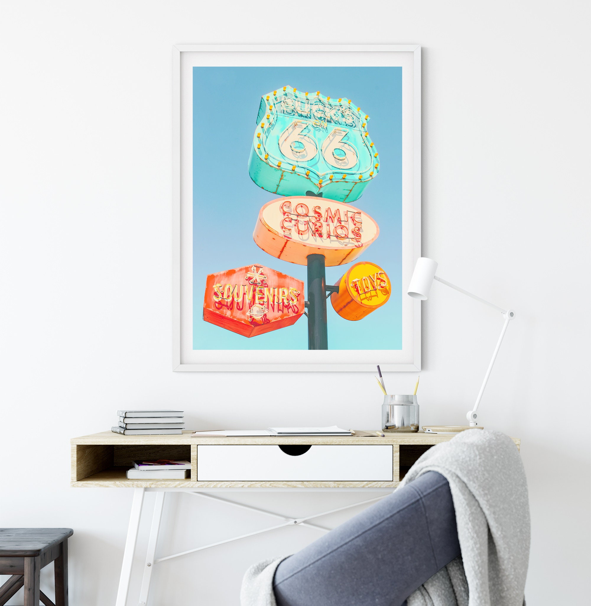 Vintage Route 66 Sign Photo, Printable Art, Mid Century Modern Decor ...