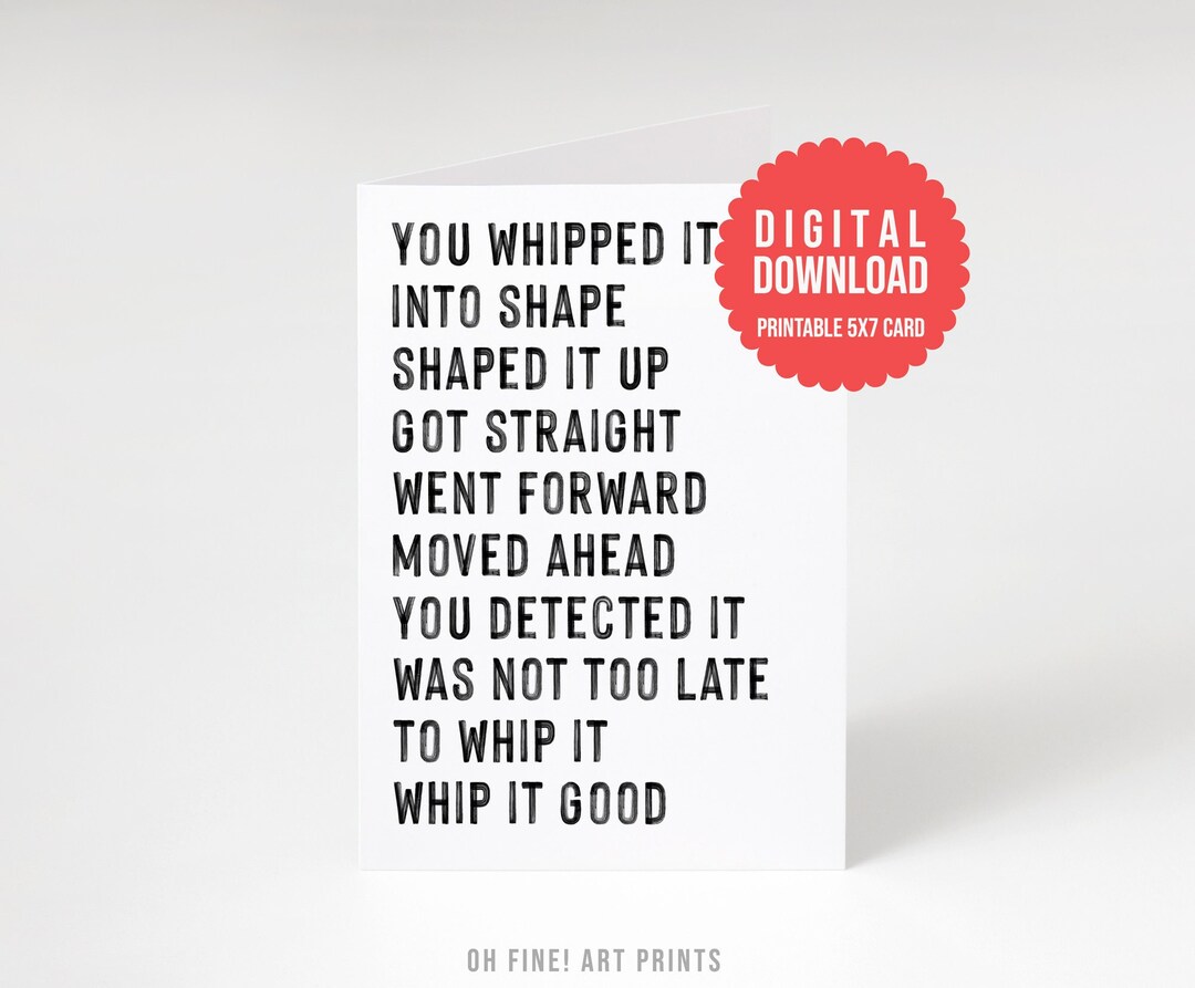 PRINTABLE Congratulations Card Whip It Song Lyrics - Etsy Australia