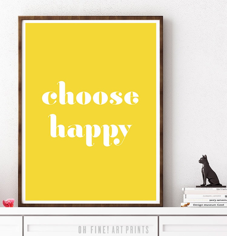 Choose Happy Print Yellow Wall Art Prints Dorm Wall Art - Etsy