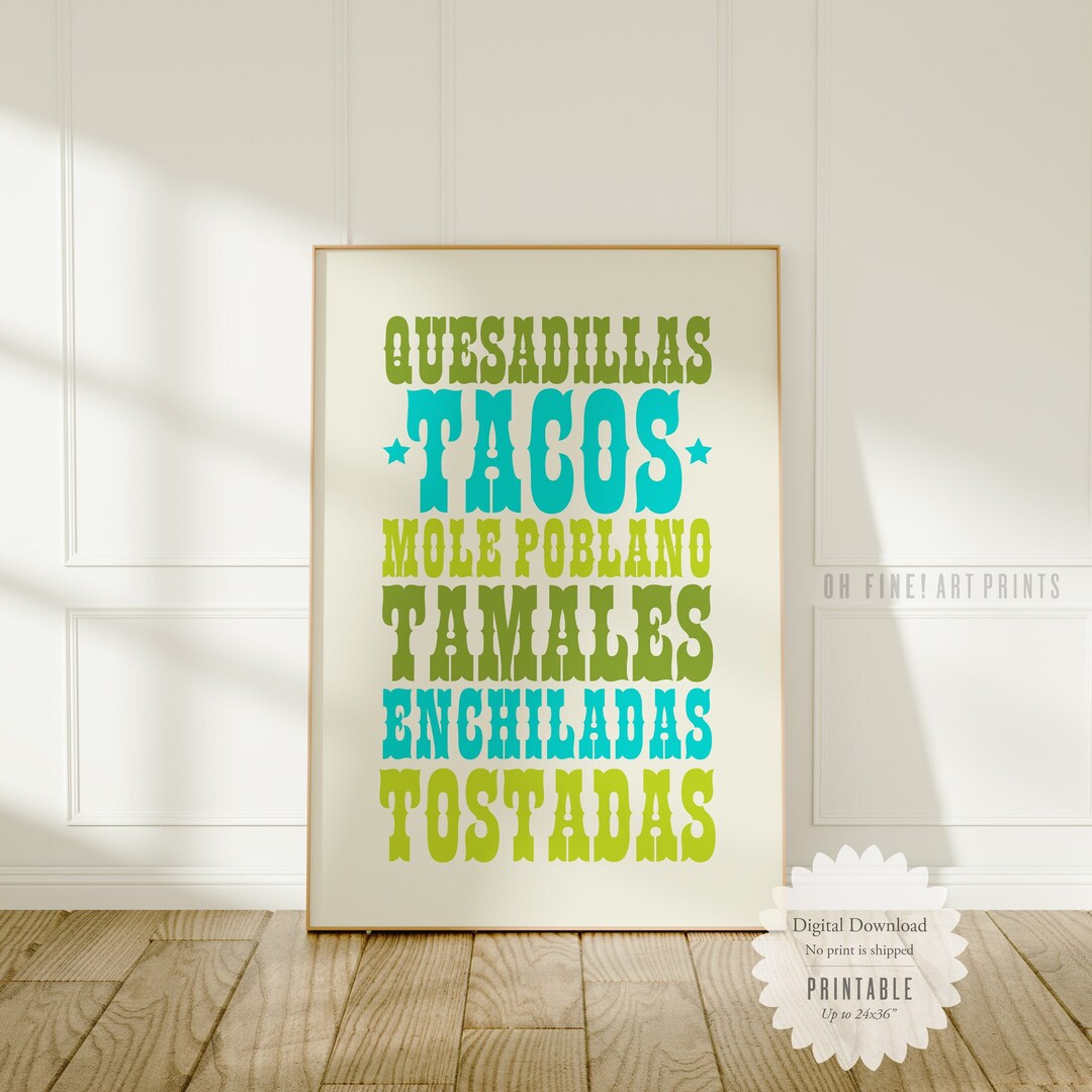 Printable Kitchen Wall Art, Digital Download, Mexican Food Typography ...