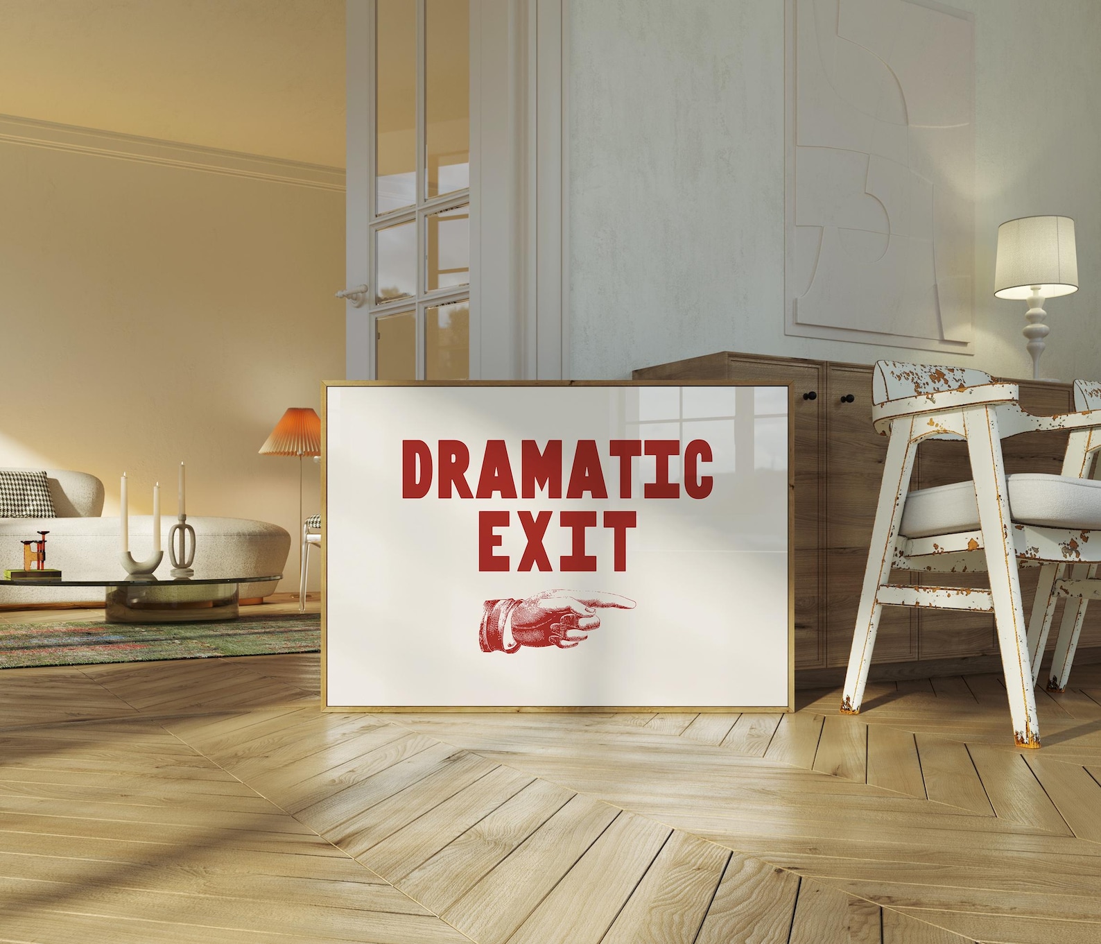 Red Dramatic Exit Poster, Funky Retro Wall Art, Funny Typography Art ...
