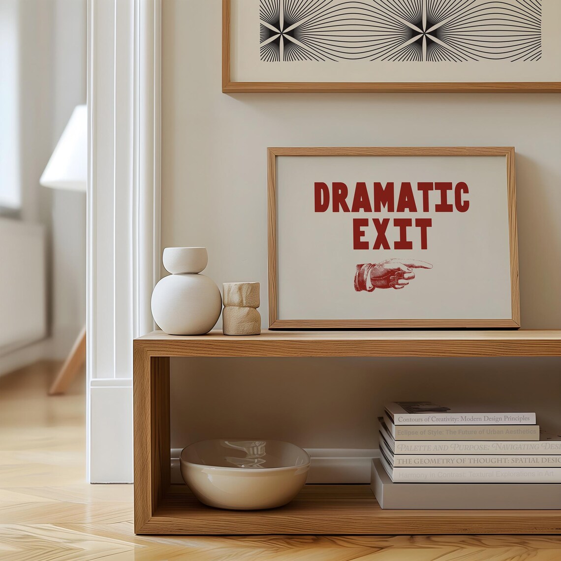 Red Dramatic Exit Poster, Funky Retro Wall Art, Funny Typography Art ...