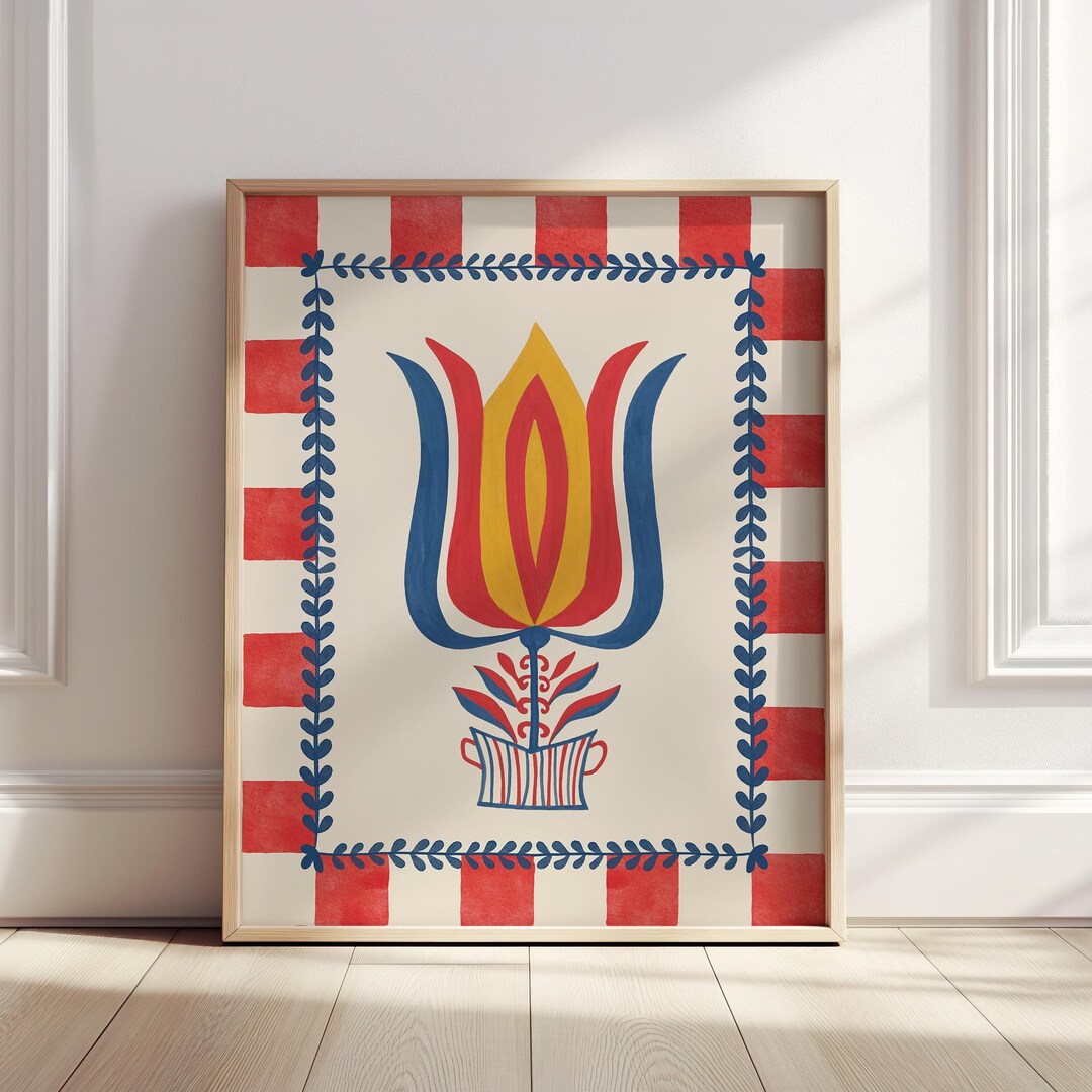 Floral Folk Art Print, Printable Maximalist Cottagecore Wall Art ...