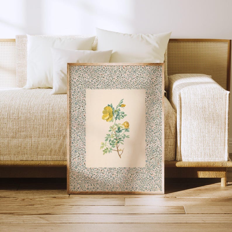 Vintage Yellow Rose Painting in a Rustic French Country Style, Shabby ...