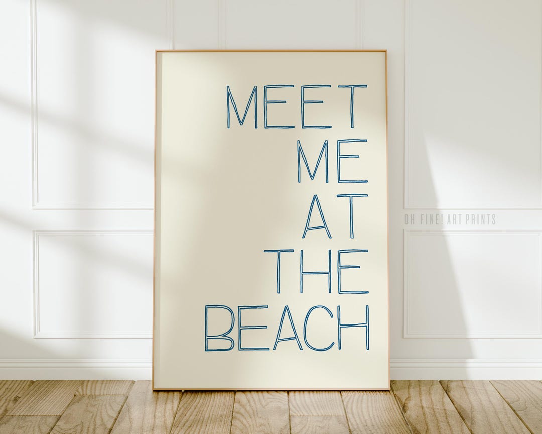 Printable Meet Me at the Beach Print, Blue Coastal Wall Art, Retro ...