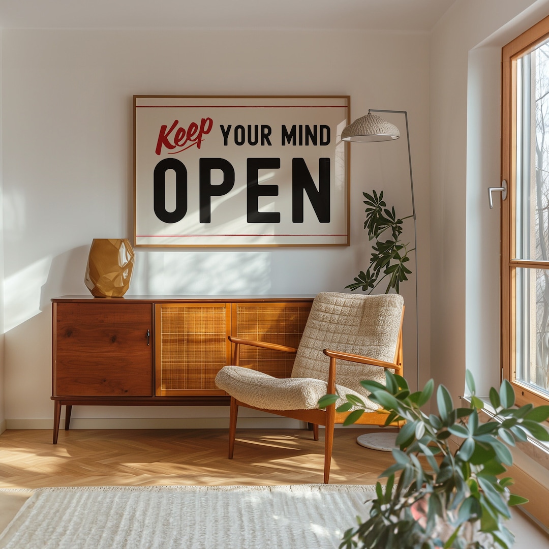 Retro Inspirational Wall Art, Mid Century Modern Open Mind Affirmation ...