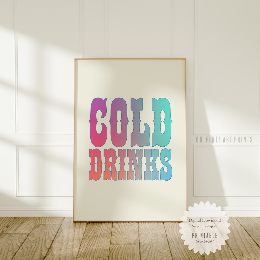 Cold Drinks Poster, Printable Kitchen Wall Art, Western Decor, Country ...