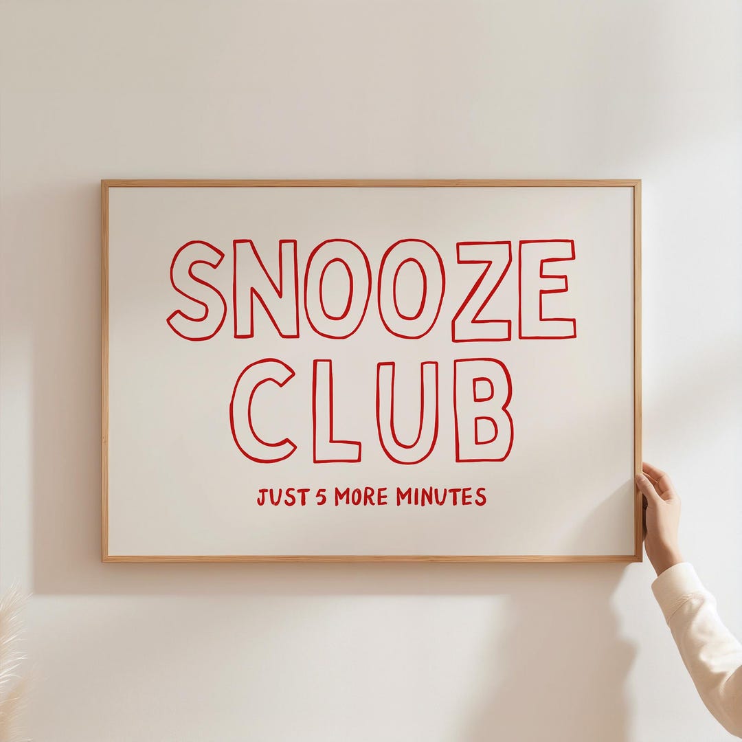 Snooze Club Print, Bedroom Wall Decor Over the Bed, Cute Aesthetic ...