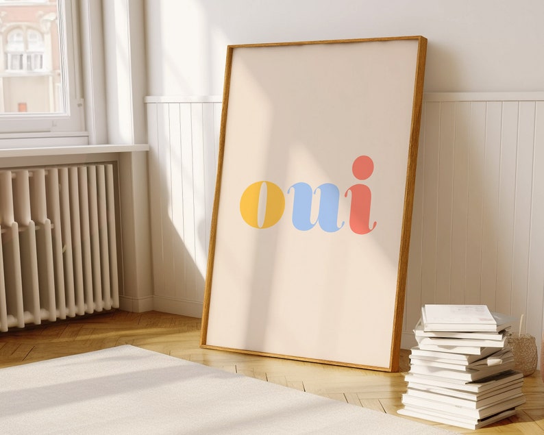 Oui Quote Print, Dorm Wall Art, Pink Wall Art, Retro Dorm Decor ...
