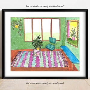 8 X 10 Original Art, Squiggly Pink and Green Rug, Colorful Illustration ...