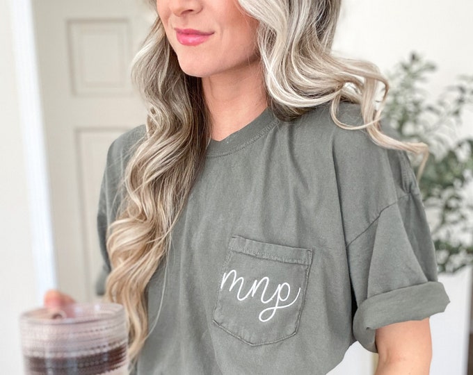 Monogram Pocket Tee Comfort Colors, Simple Monogram, Personalized - Etsy