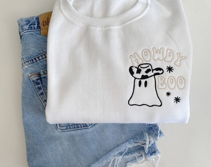Howdy Boo Crewneck Embroidered, Halloween Sweatshirt, Spooky Season - Etsy