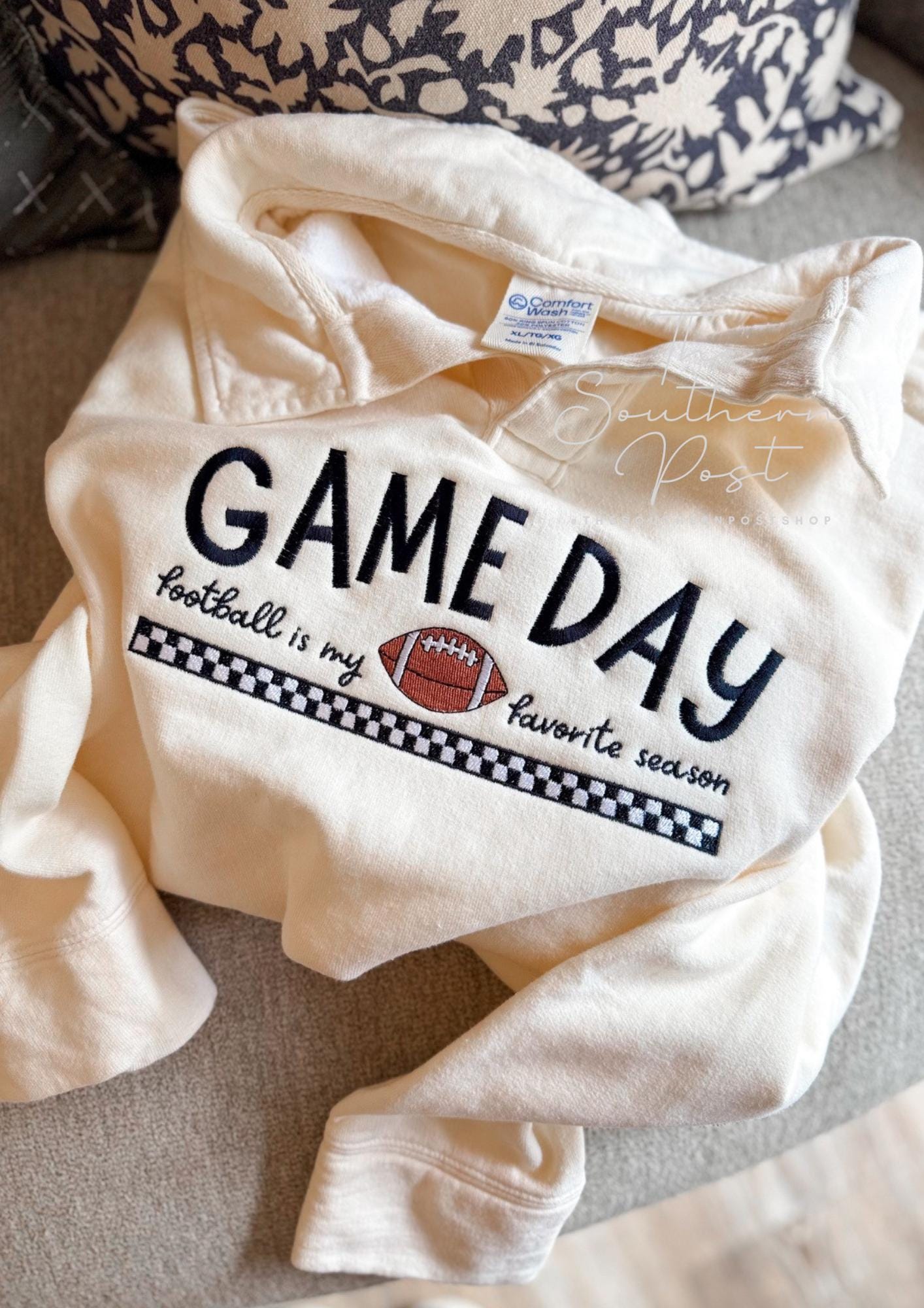 Game Day Football Embroidered Polo Collar Pullover - Etsy