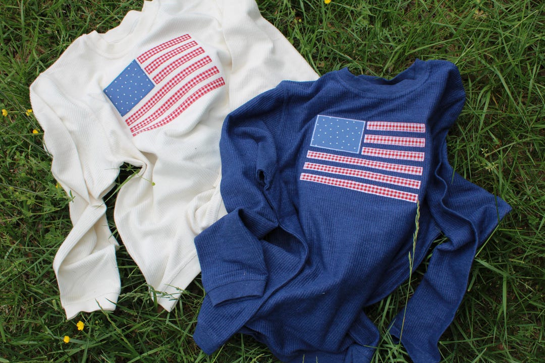 American Flag Corded Crewneck -- Applique Pullover, Fourth of July ...
