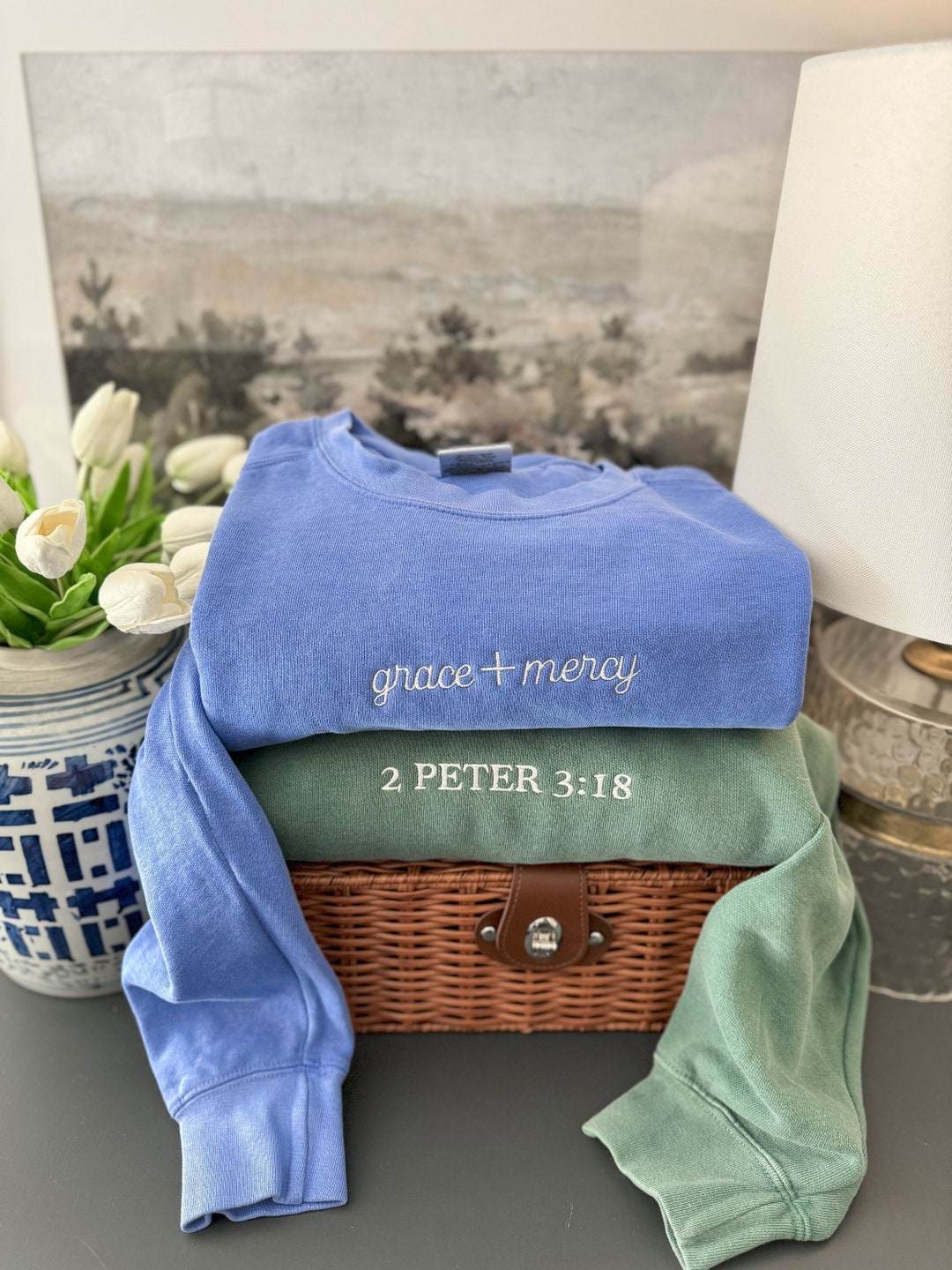 Custom Embroidered Sweatshirt, Monochromatic -- Comfort Colors, Dainty ...