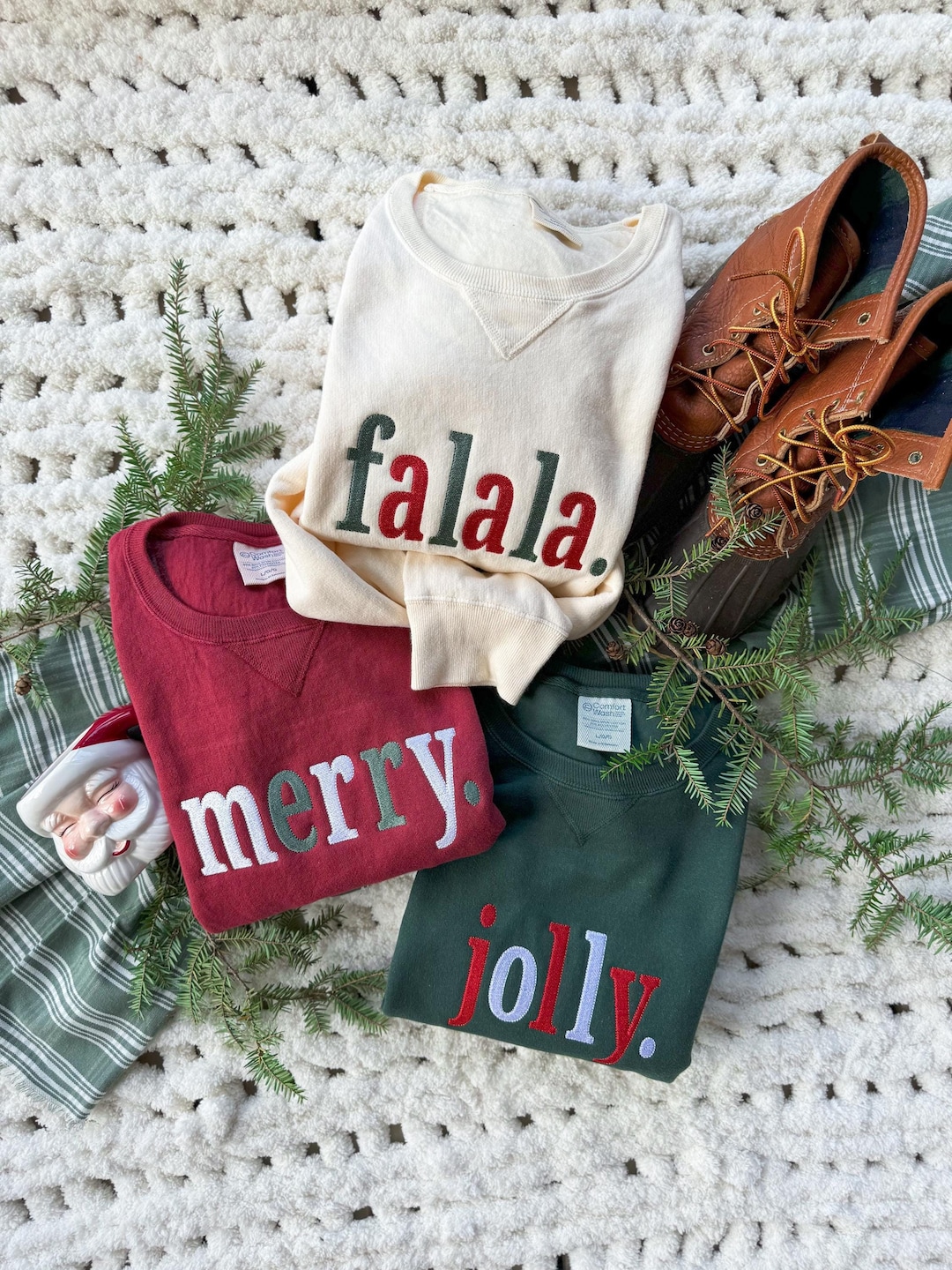 Merry, Jolly, Falala Sweatshirt -- Embroidered, Christmas Sweatshirt ...