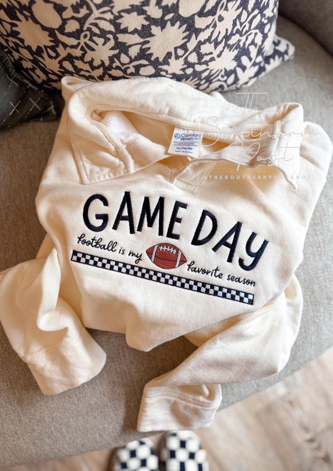 Game Day Football Embroidered Polo Collar Pullover - Etsy