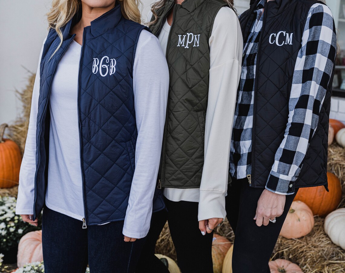 Quilted Monogram Vest -- Embroidered, Fall Favorite - Etsy