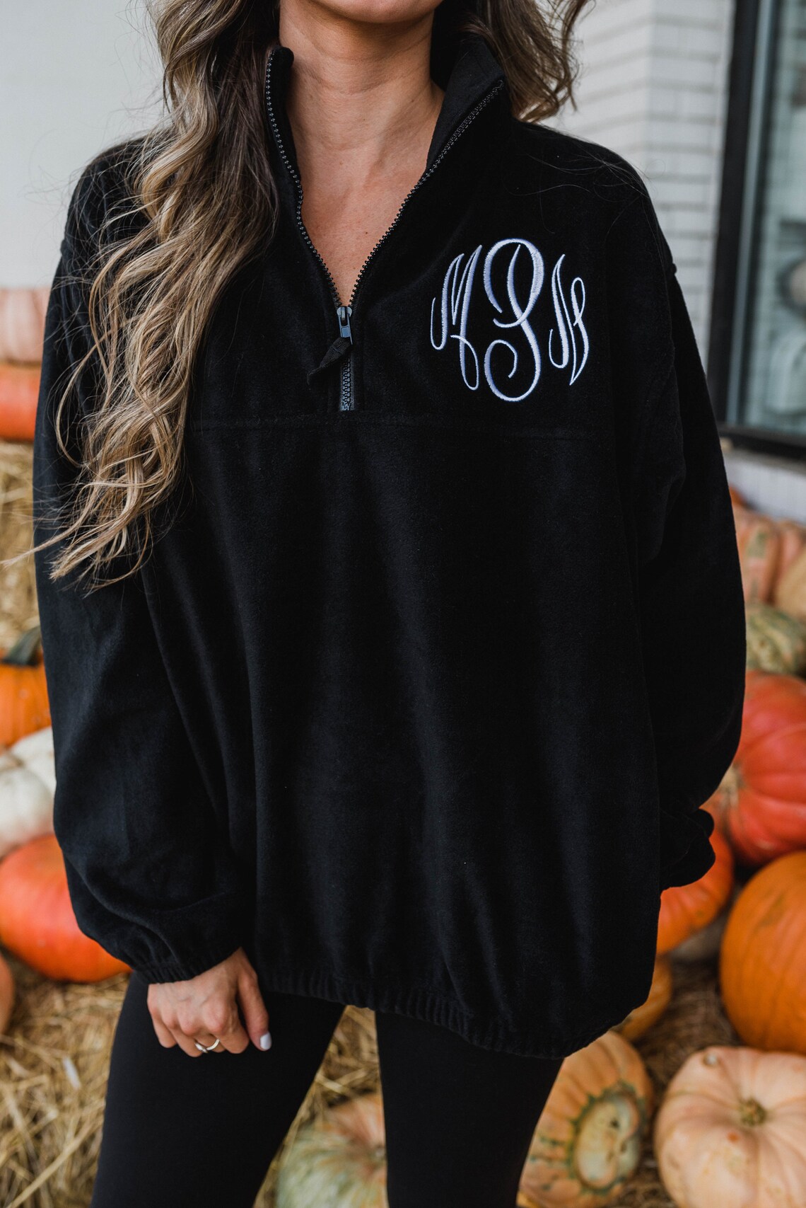 Fleece Monogram Quarter-zip Embroidered Oversized Fleece - Etsy