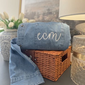 Monogram Denim Button Down -- Embroidered, Bridal Party, Shacket - Etsy