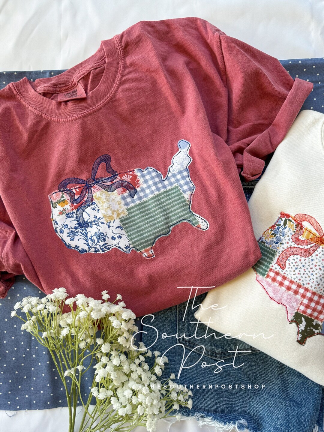 United States Quilted Pattern Tee, Embroidered Tee -- Comfort Colors ...