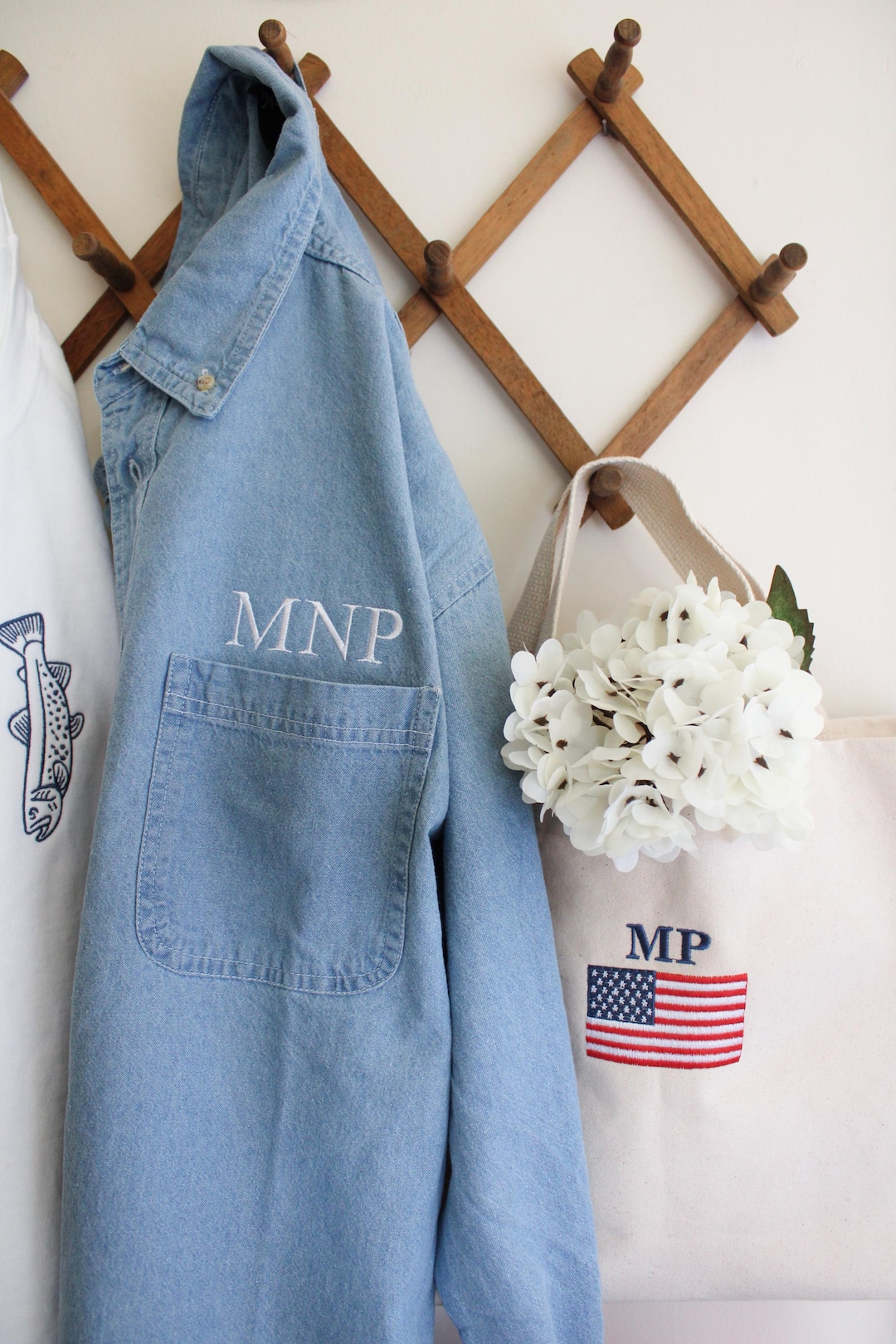 Simple Monogram Denim Button Down, Bridal Party Shirts, Lightweight ...