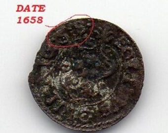 1649 Swedish Livonia Silver Coin, Billon, Queen of Sweden Christina 1 ...