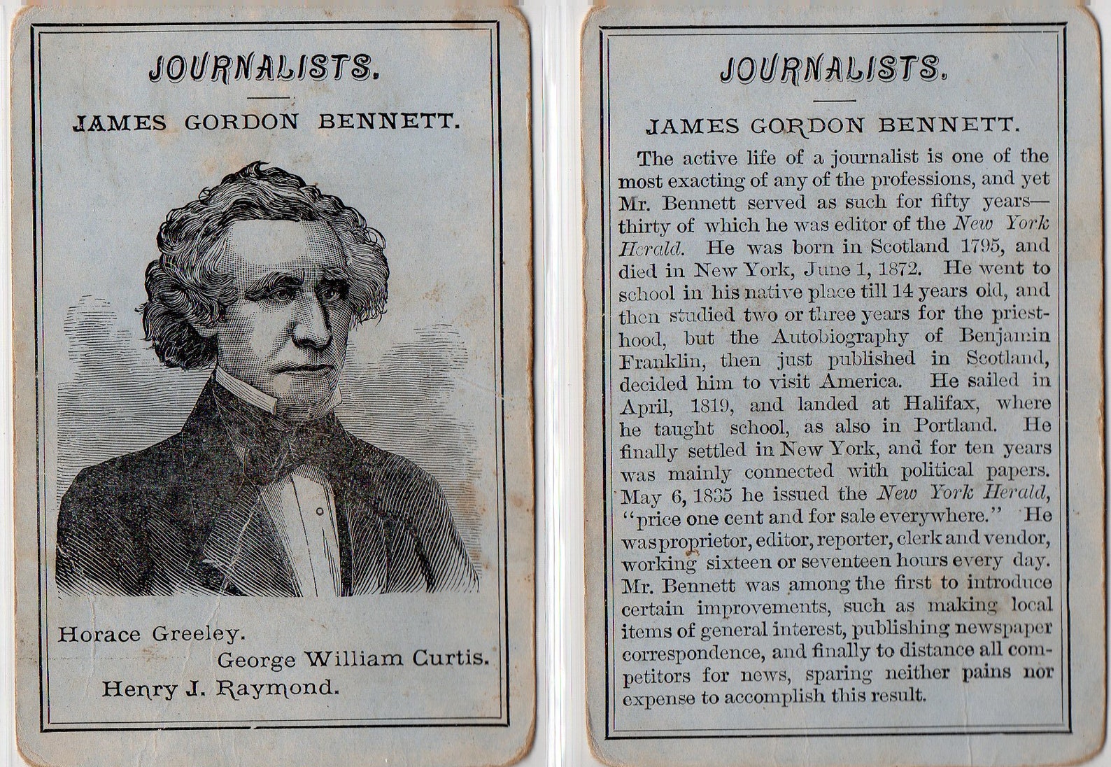 JAMES GORDON BENNETT C.1874 West & Lee Game of Authors Card (2) - Etsy