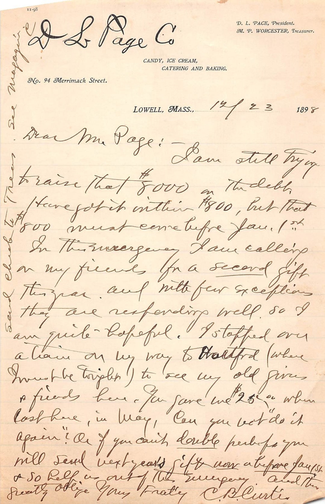 D.L. PAGE CO. Vintage 1898 Hand Written Letterhead - Lowell MA - Etsy