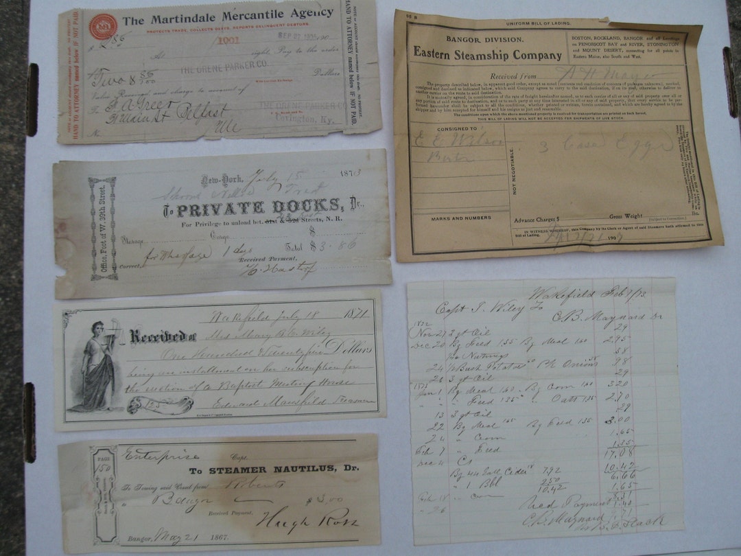 Vintage 1800's Ephemera Paper Lot (6) Bills, Receipts, Etc - Etsy