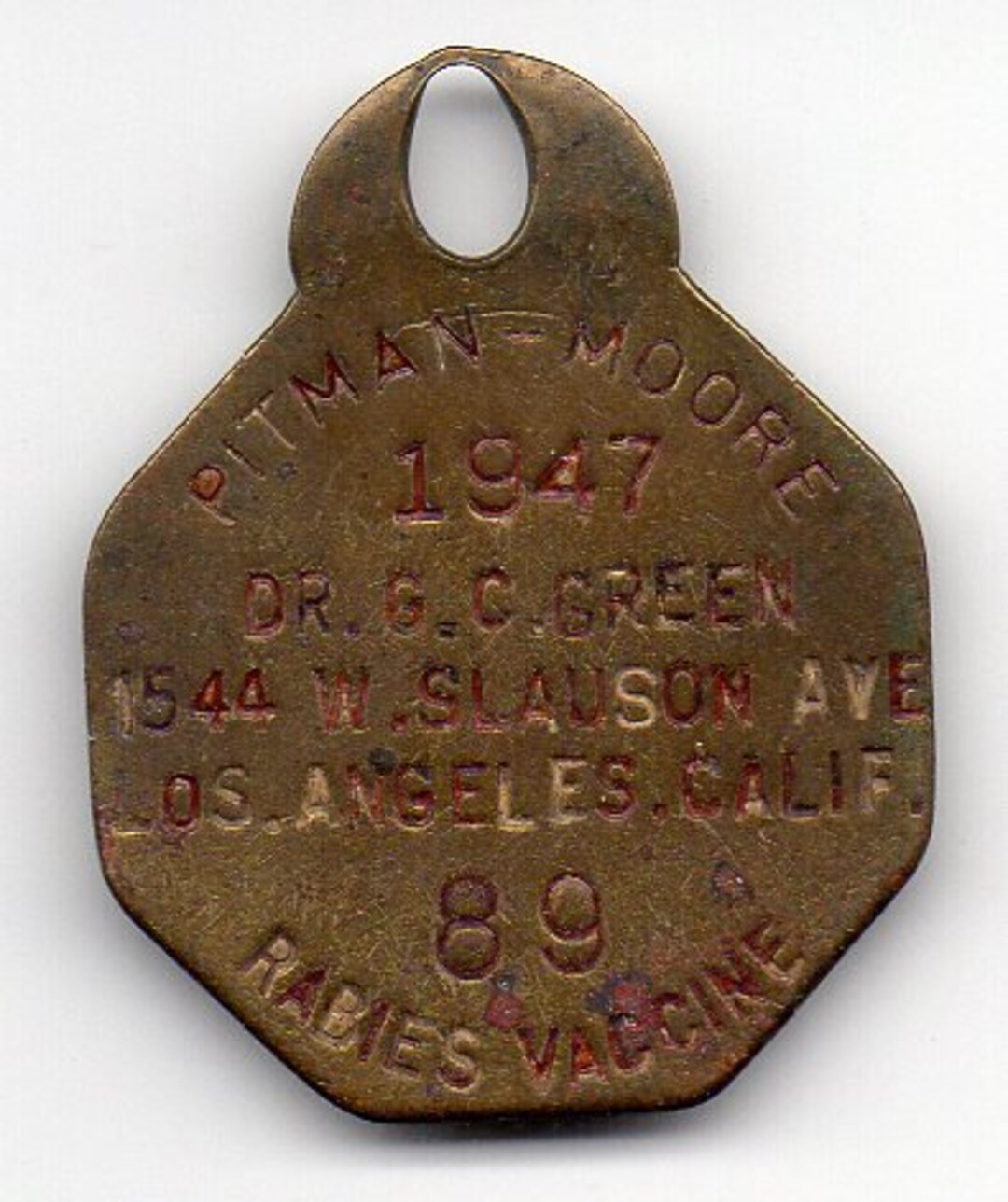 1947 Pitman-moore Rabies Medal Tag - Los Angeles CA - Etsy