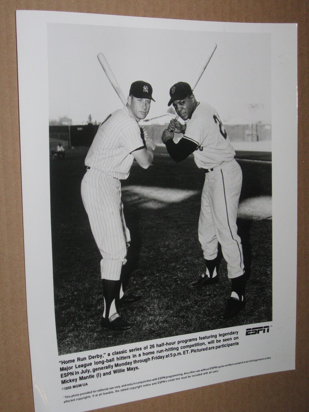 Mickey Mantle/willie Mays - Vintage C.1980's ESPN Home Run Derby 8x10 ...
