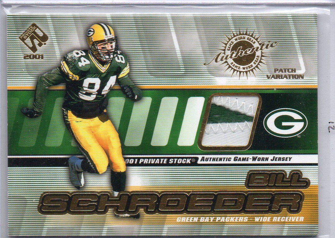 BILL SCHROEDER 2001 Pacific Private Stock Game Jersey Patch Football ...
