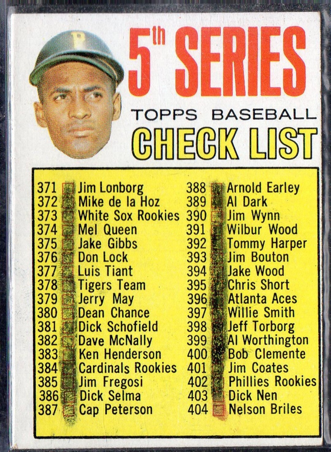 ROBERTO CLEMENTE CHECKLIST 1967 Topps #361 Baseball Card (marked ...