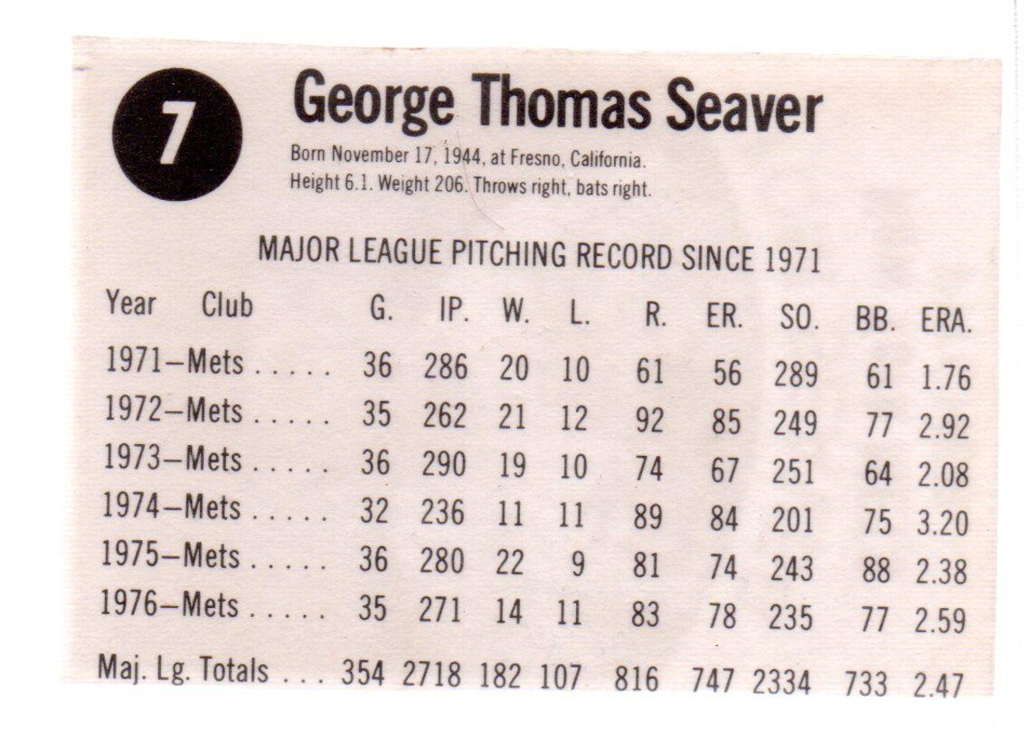 TOM SEAVER 1977 Hostess #7 Baseball Card - New York Mets - Etsy
