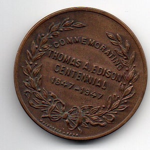 THOMAS EDISON 1947 Centennial Token - Etsy